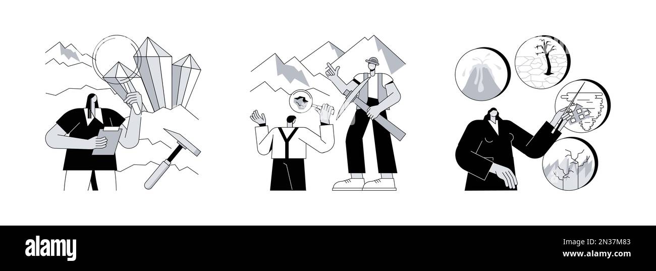 Nature science abstract concept vector illustration set. Mineralogy and ...