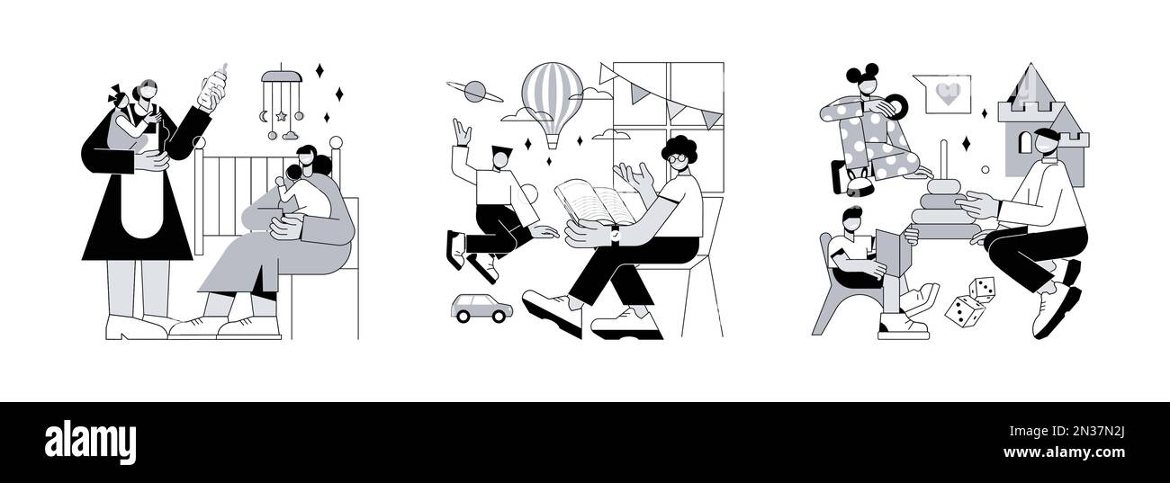 Childcare services abstract concept vector illustration set. Infant ...
