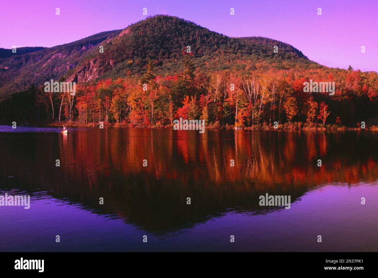 Canoe on Basin Pond, White Mountain National Forest, New Hampshire, USA ...