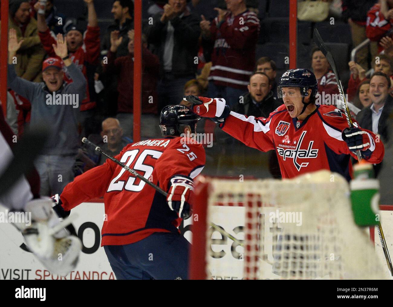 Washington Capitals center Jay Beagle, right, celebrates his goal with ...