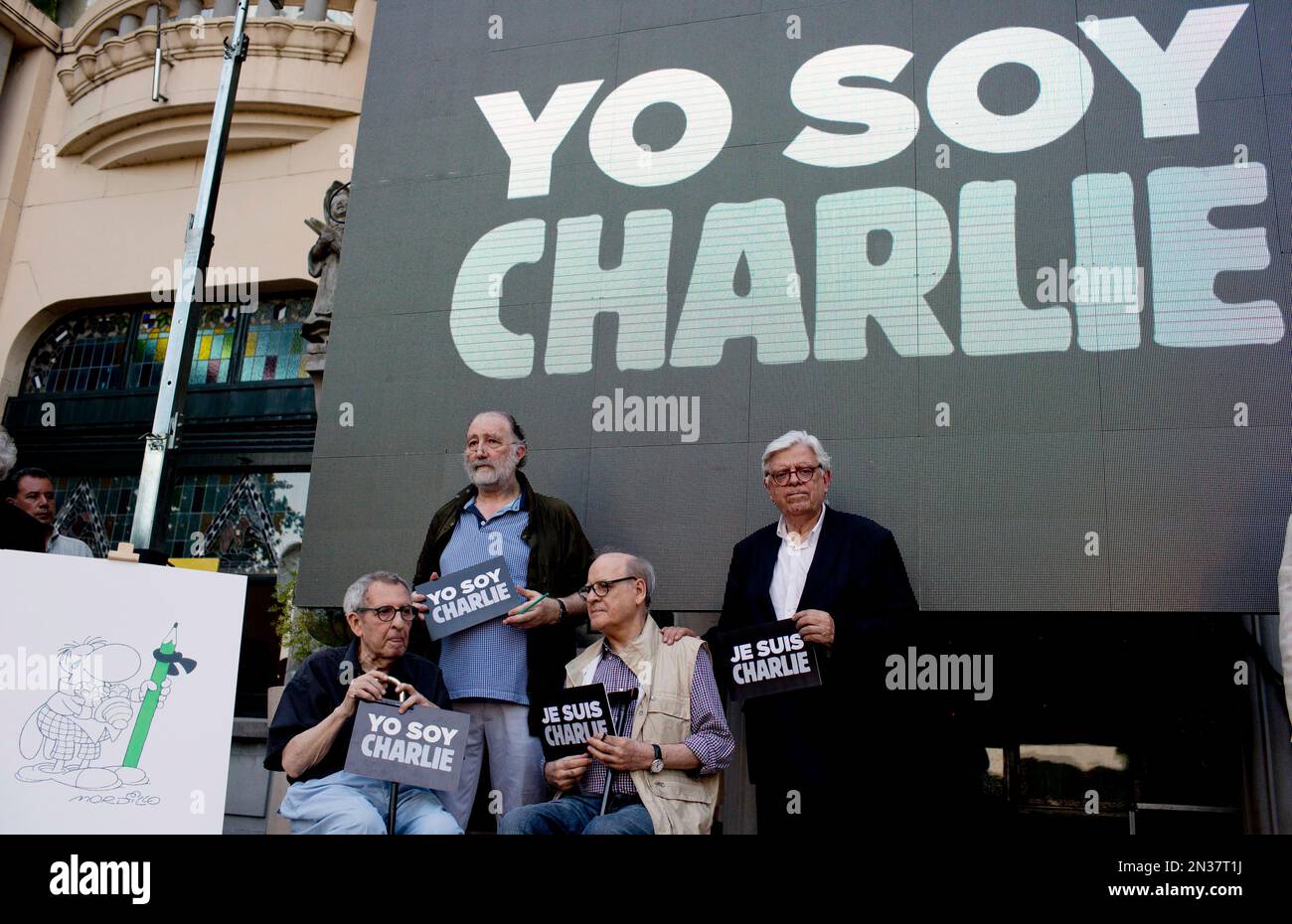Argentine cartoonists, from left, Carlos Garaycochea, Fernando Sendra ...