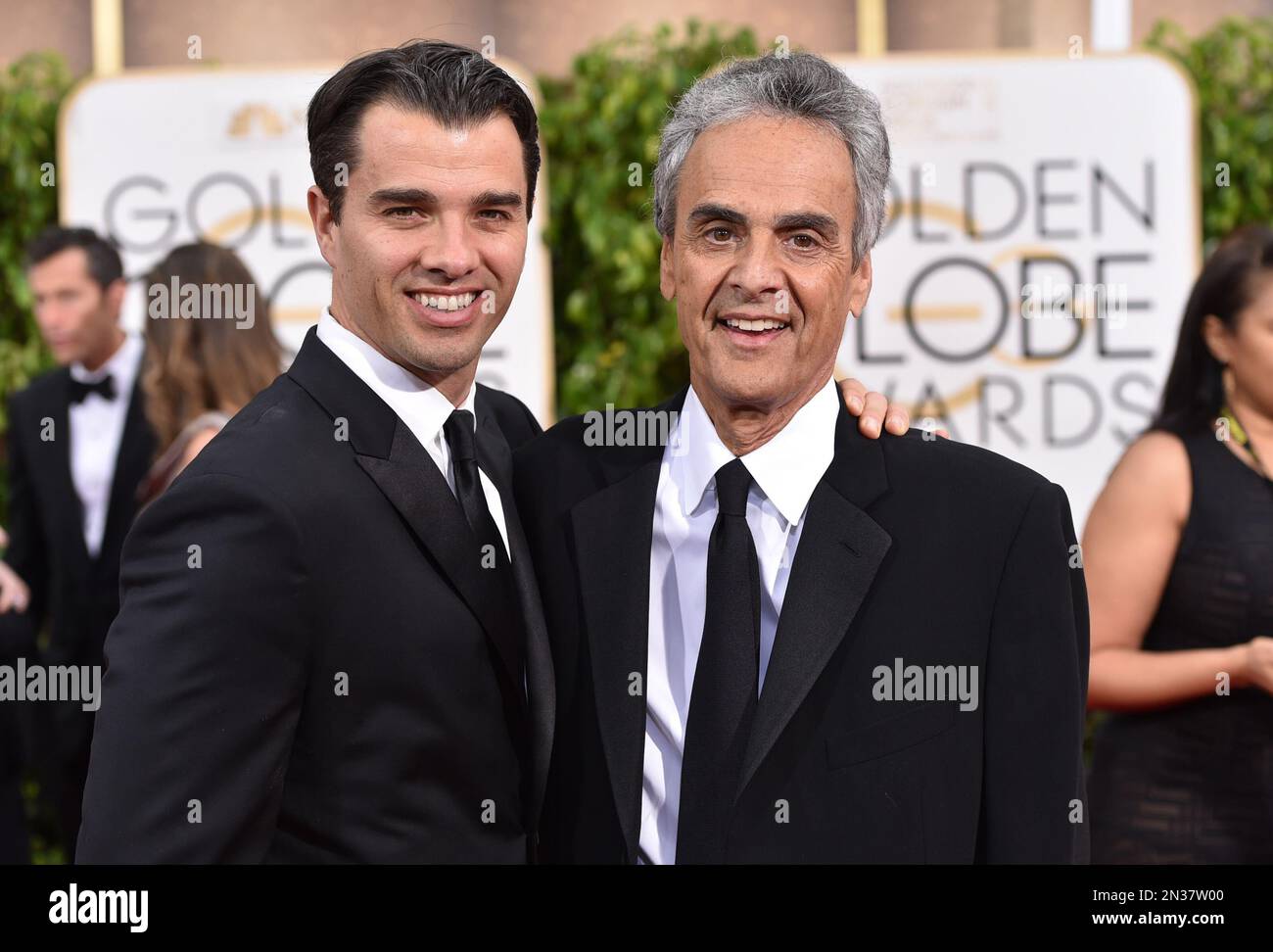 Michael Mahan, left, and Allen Shapiro arrive at the 72nd annual Golden ...