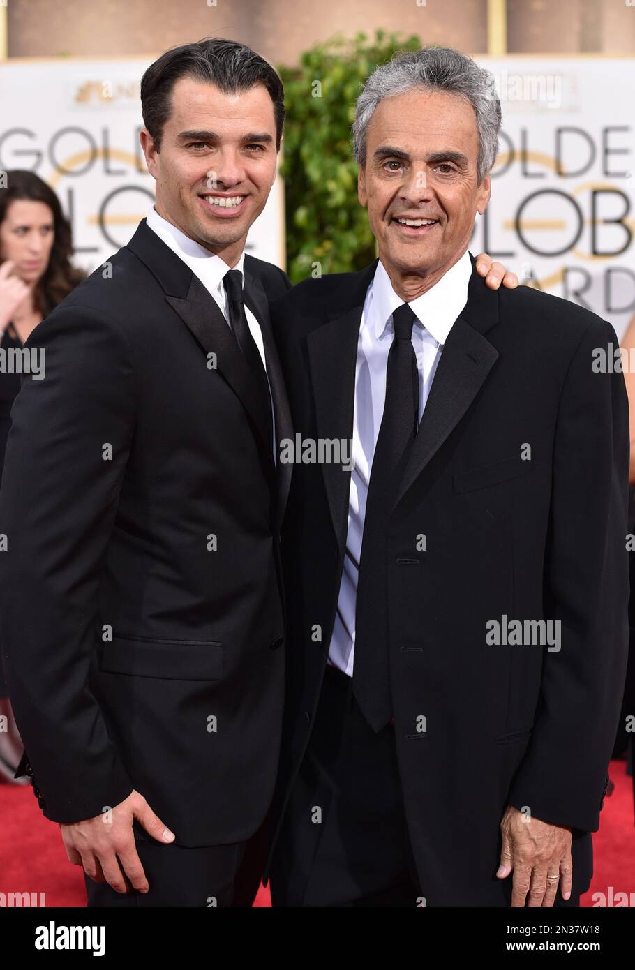 Michael Mahan, left, and Allen Shapiro arrive at the 72nd annual Golden ...