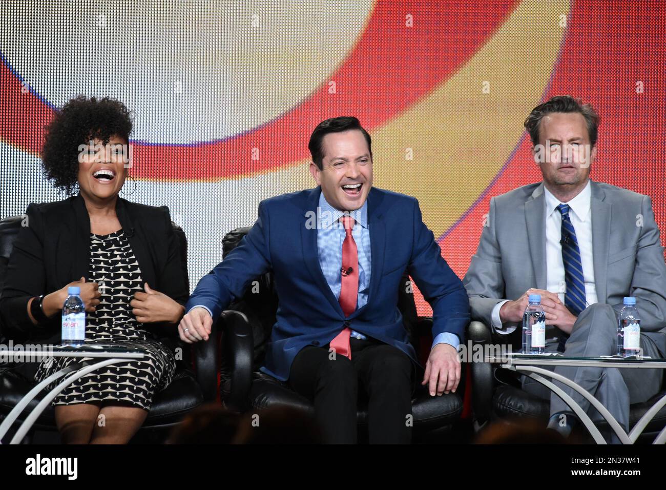 From left, Yvette Nicole Brown, Thomas Lennon, and Matthew Perry speak ...
