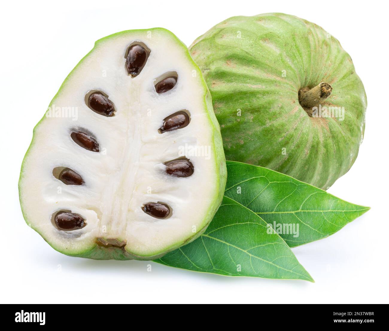 Custard apples or cherimoya fruits and slice of fruit isolated on white ...
