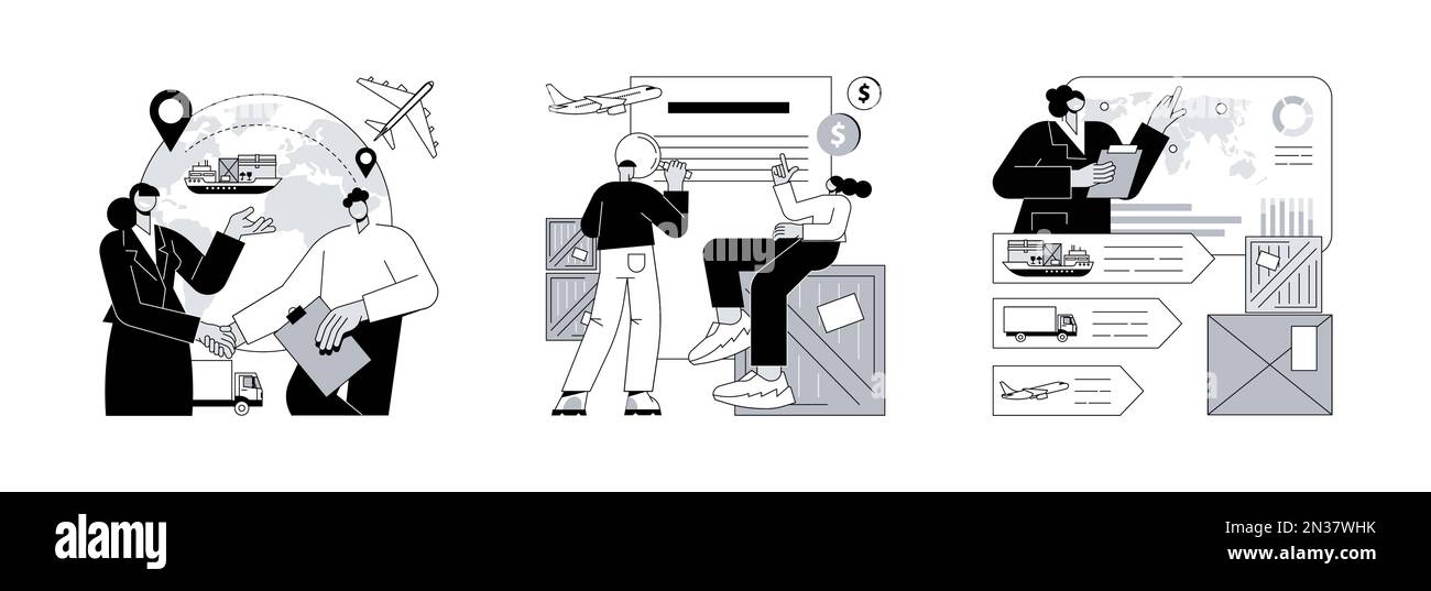 Logistic industry abstract concept vector illustration set ...