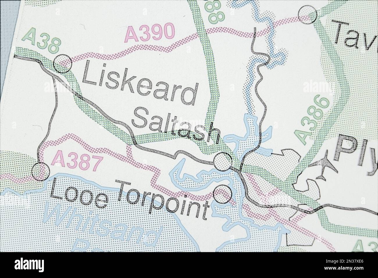 Saltash, United Kingdom atlas map town name - line drawing Stock Photo ...
