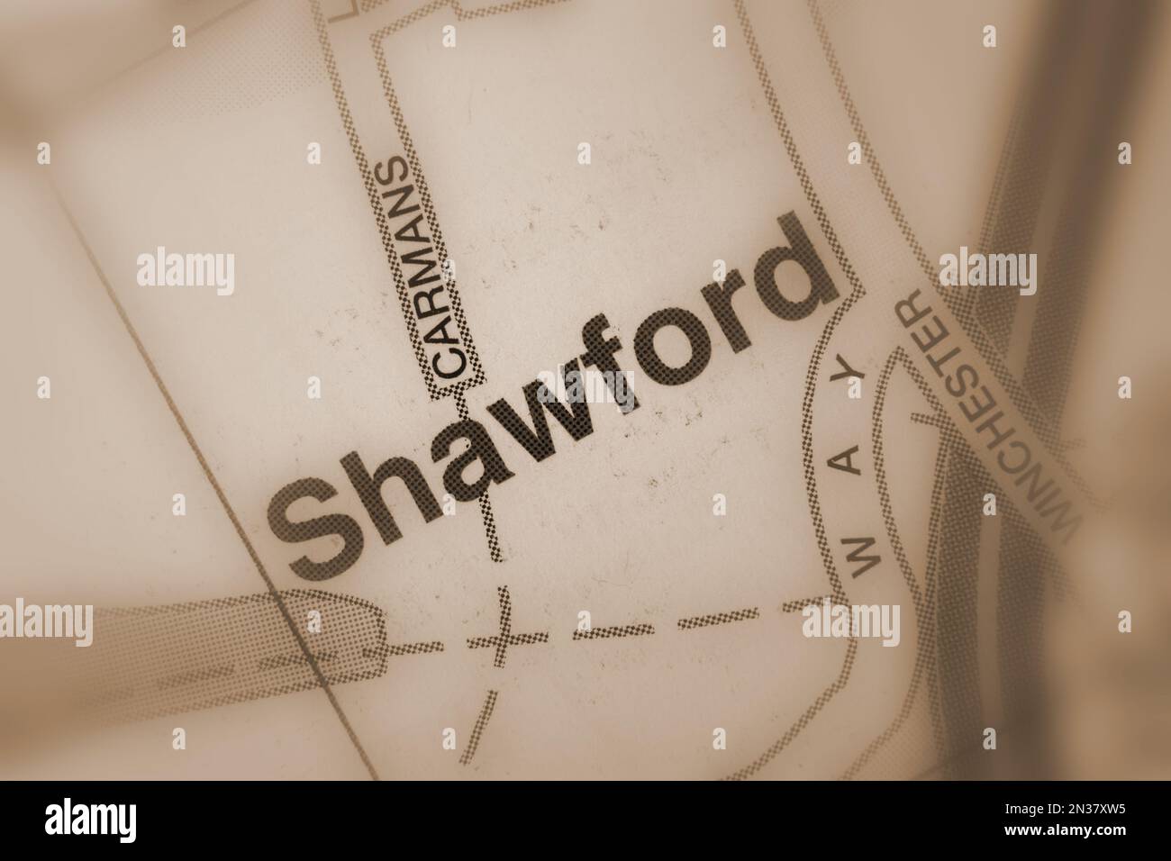 Shawford village, Hampshire, United Kingdom atlas map town name - sepia ...