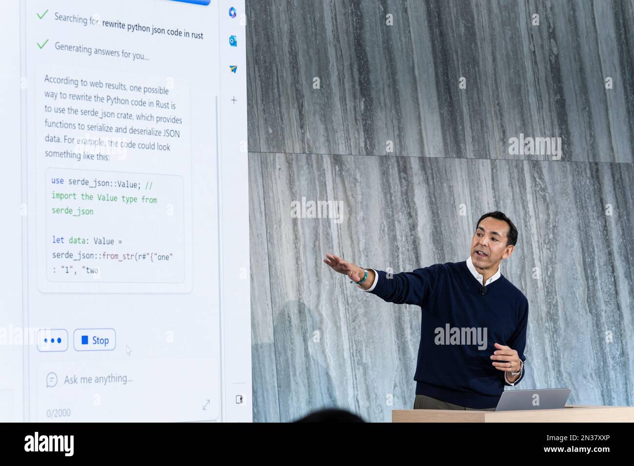 Yusuf Mehdi, Microsoft Corporate Vice President of Search, demonstrates ...