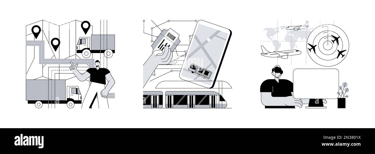 Transportation system abstract concept vector illustration set ...