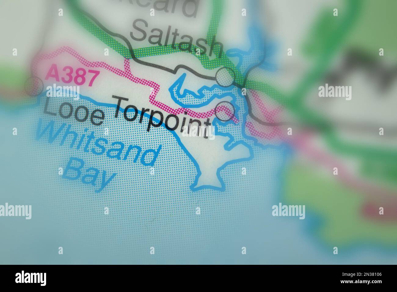 Torpoint, United Kingdom atlas map town name - tilt-shift Stock Photo ...