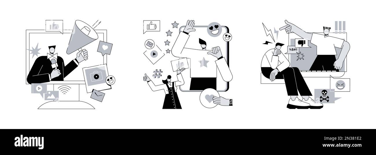 Digital content abstract concept vector illustration set. Social media ...