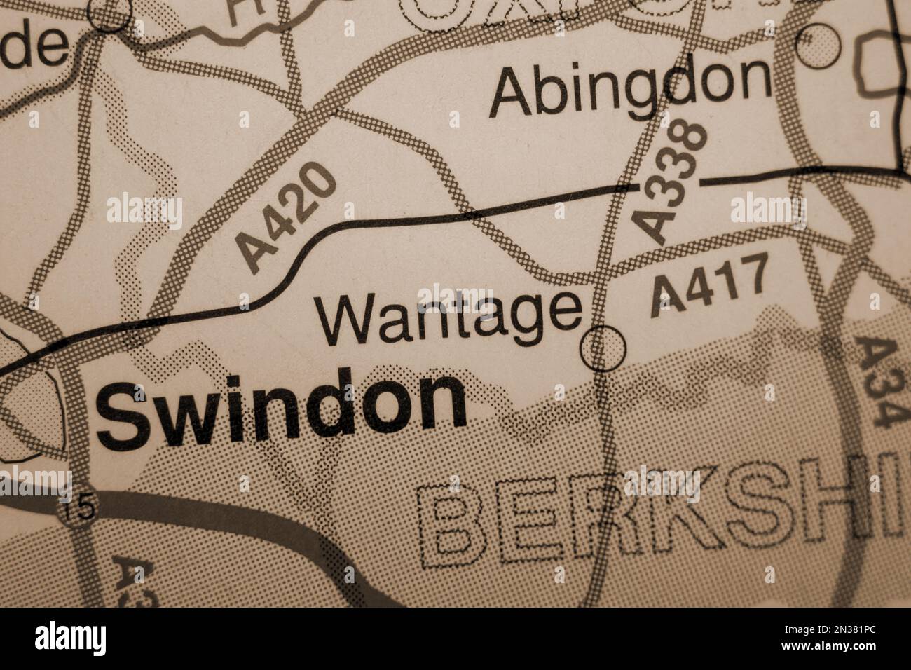 Wantage, United Kingdom atlas map town name - sepia Stock Photo - Alamy