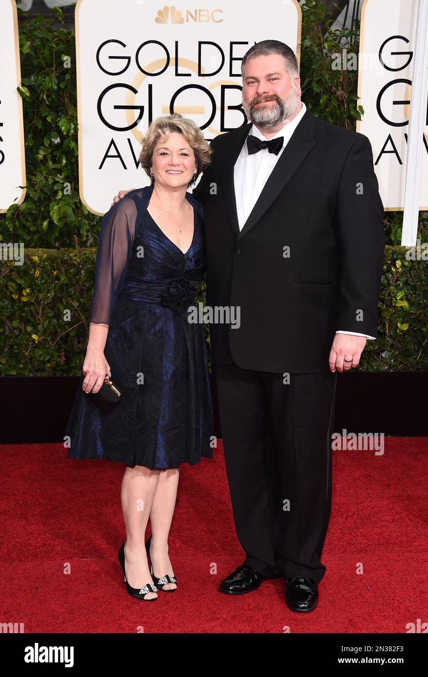 Bonnie Arnold, left, and Dean DeBlois arrive at the 72nd annual Golden ...