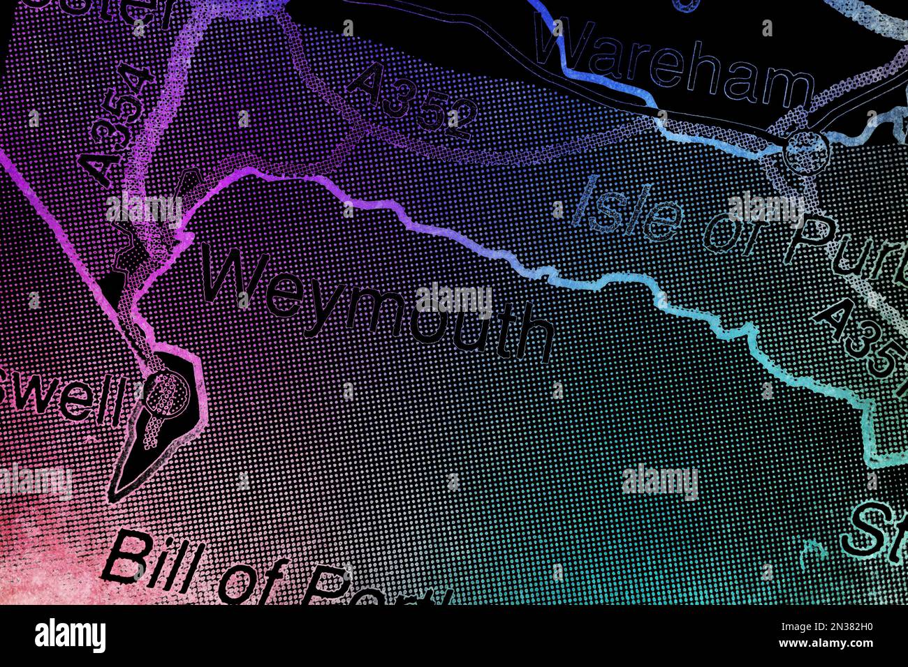 Weymouth, United Kingdom atlas map town name - watercolour Stock Photo ...