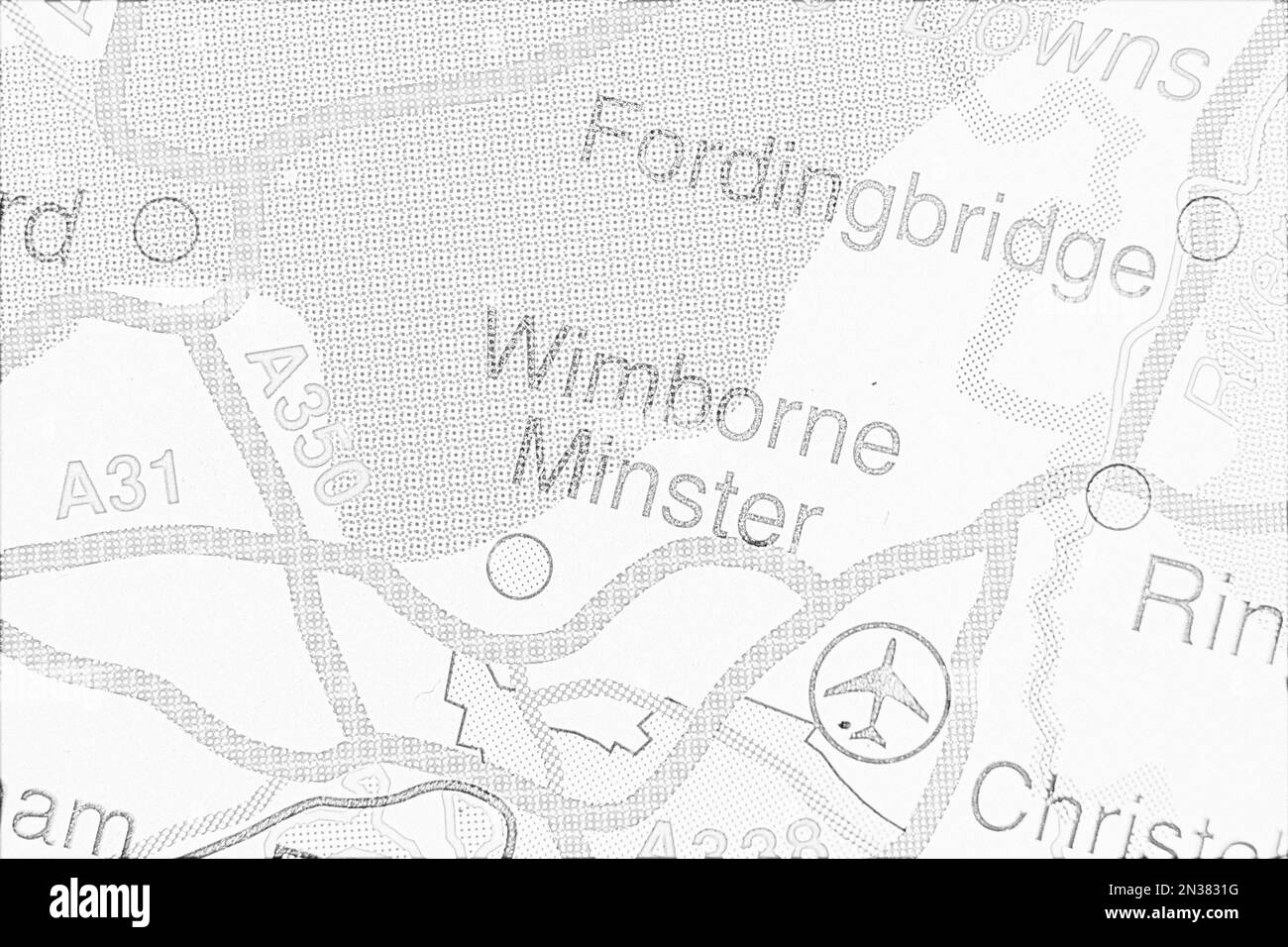 Wimborne Minster, United Kingdom atlas map town name - pencil sketch ...
