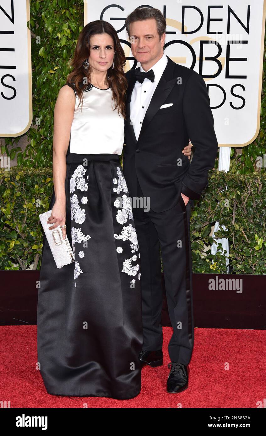 Livia Giuggioli, left, and Colin Firth arrive at the 72nd annual Golden ...