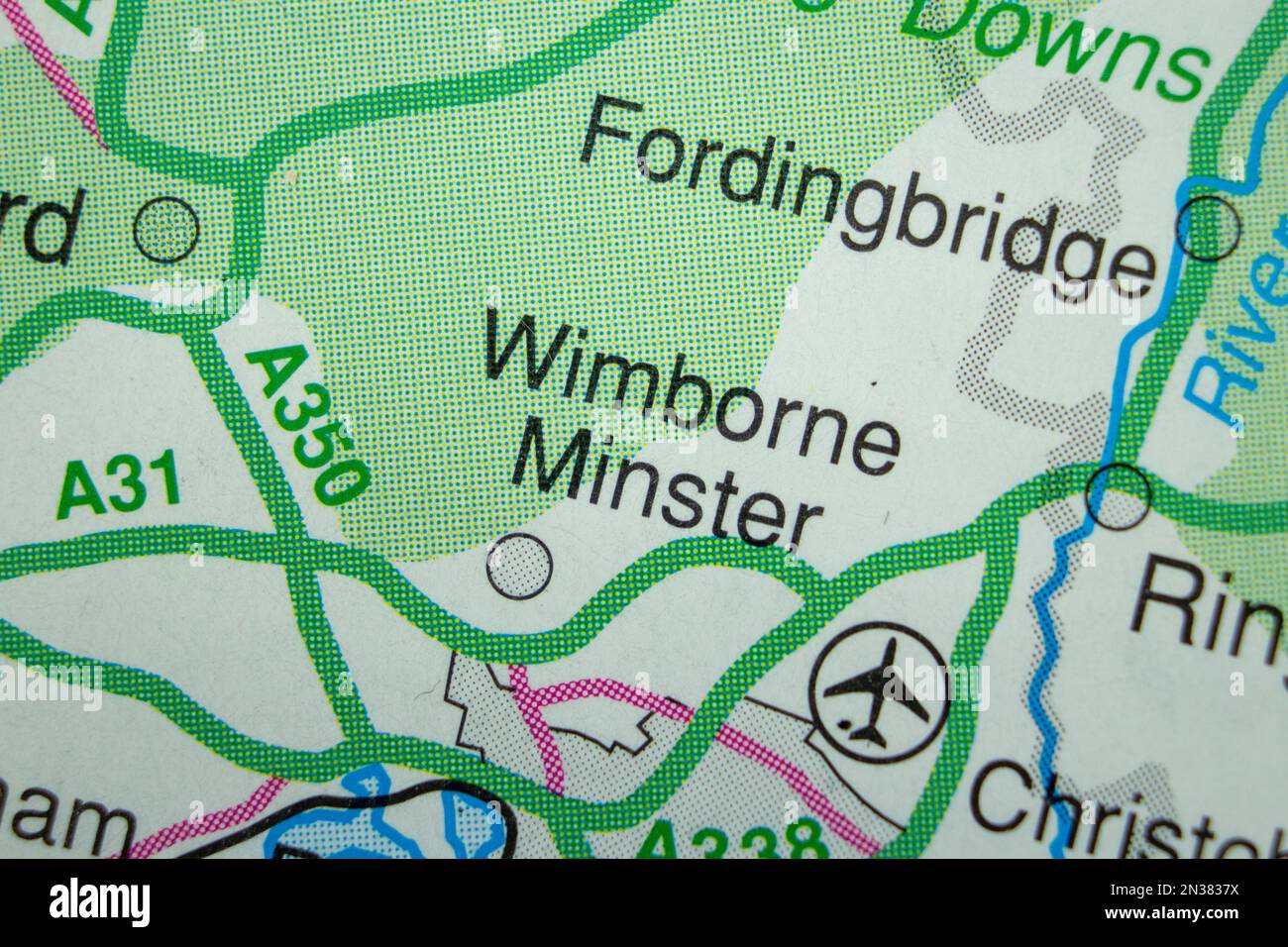 Wimborne Minster, United Kingdom atlas map town name Stock Photo - Alamy