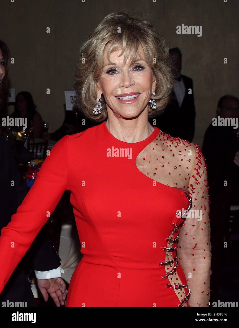 Jane Fonda poses in the audience at the 72nd annual Golden Globe Awards ...