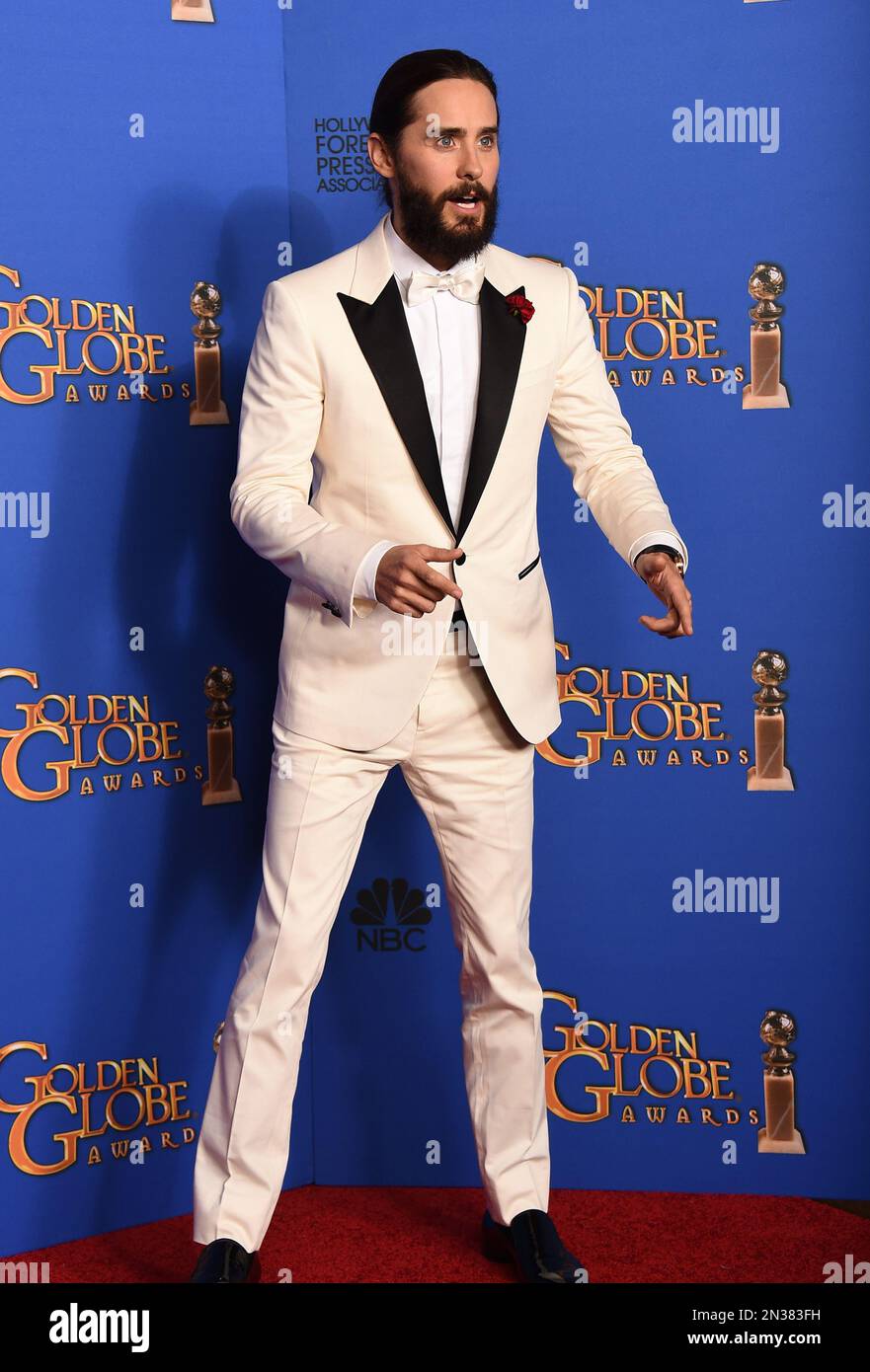 Jared Leto poses in the press room at the 72nd annual Golden Globe ...