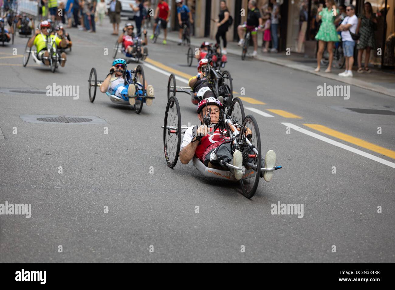 Group of Athletes with Their Special Bikes on a City Track in a Race ...