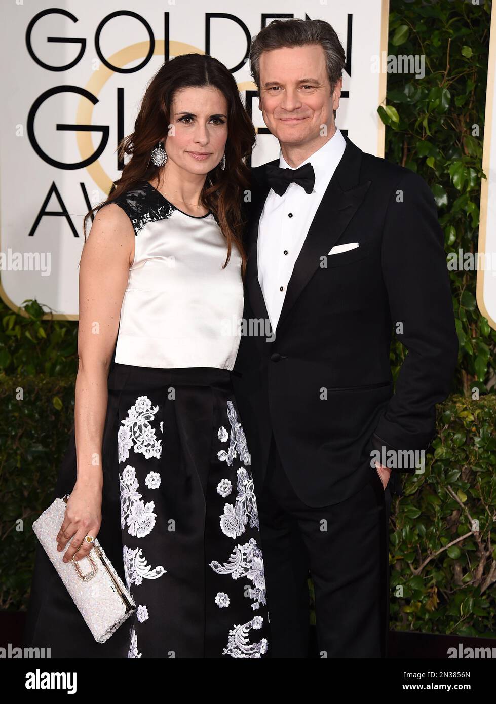 Livia Giuggioli, left, and Colin Firth arrive at the 72nd annual Golden ...