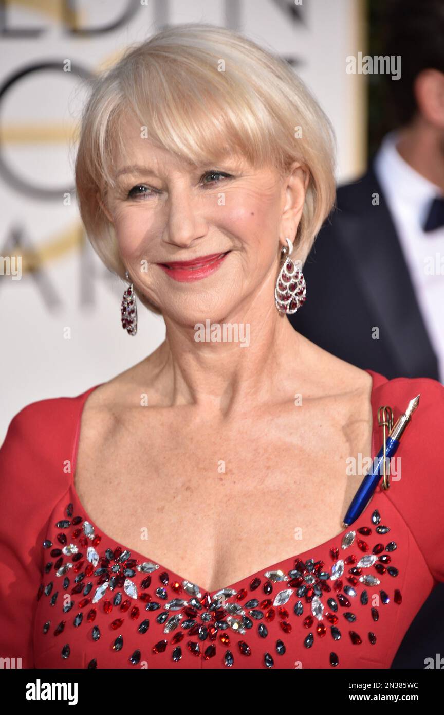 Helen Mirren arrives at the 72nd annual Golden Globe Awards at the ...