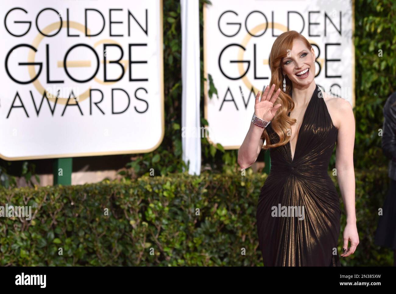 Jessica Chastain arrives at the 72nd annual Golden Globe Awards at the ...