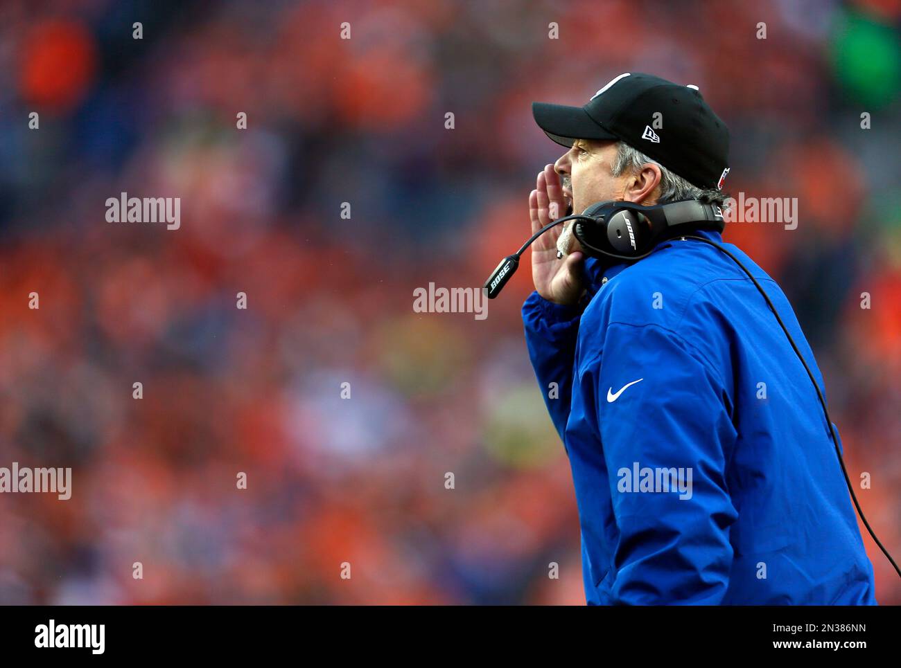 Indianapolis Colts head coach Chuck Pagano yells during the first half ...