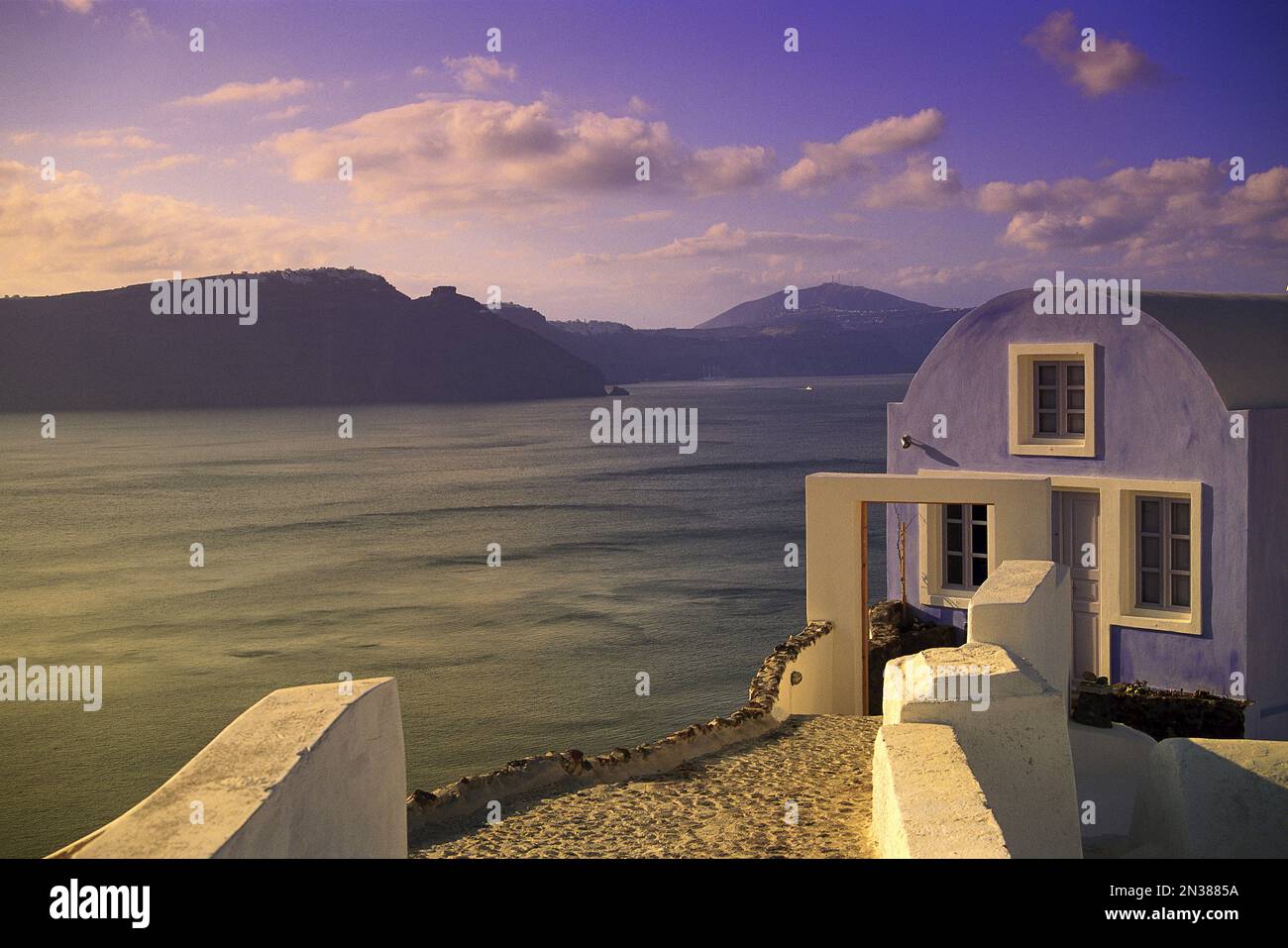 Building and Water at Sunset, Oia, Santorini, Greece Stock Photo - Alamy