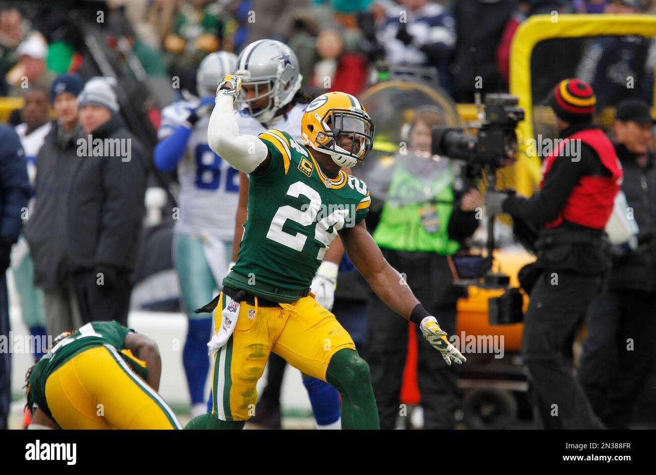 Green Bay Packers cornerback Jarrett Bush (24) celebrates after ...