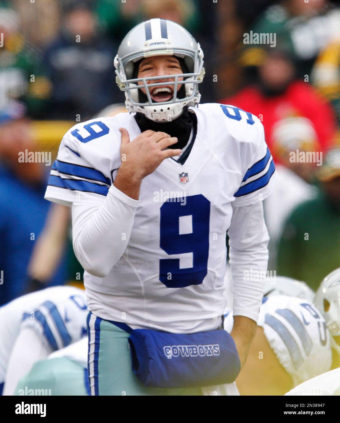 Dallas Cowboys quarterback Tony Romo calls an audible during the first ...