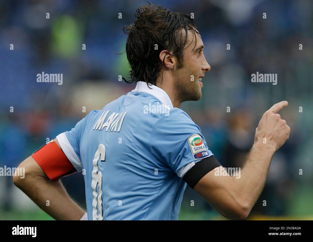 Lazio's Stefano Mauri celebrates after scoring during a Serie A soccer ...