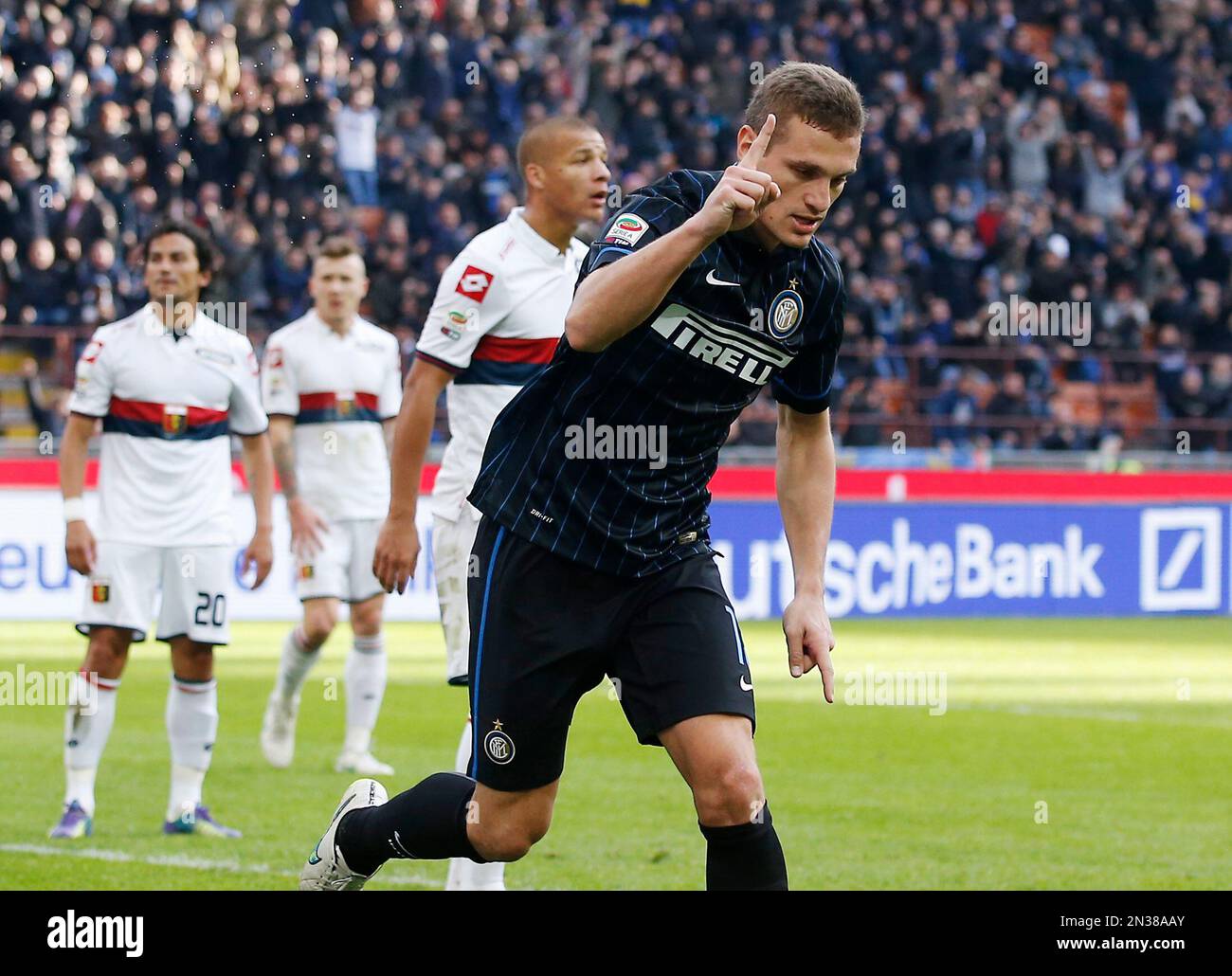 Inter Milan's Nemanja Vidic celebrates after scoring during the Serie A ...