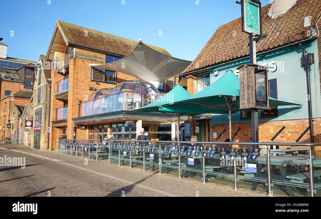 The Issac Lord waterfront bar at Ipswich marina, Suffolk, UK Stock ...