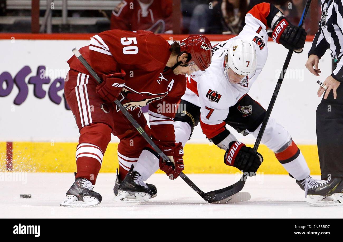 Arizona Coyotes' Antoine Vermette (50) and Ottawa Senators' Kyle Turris ...