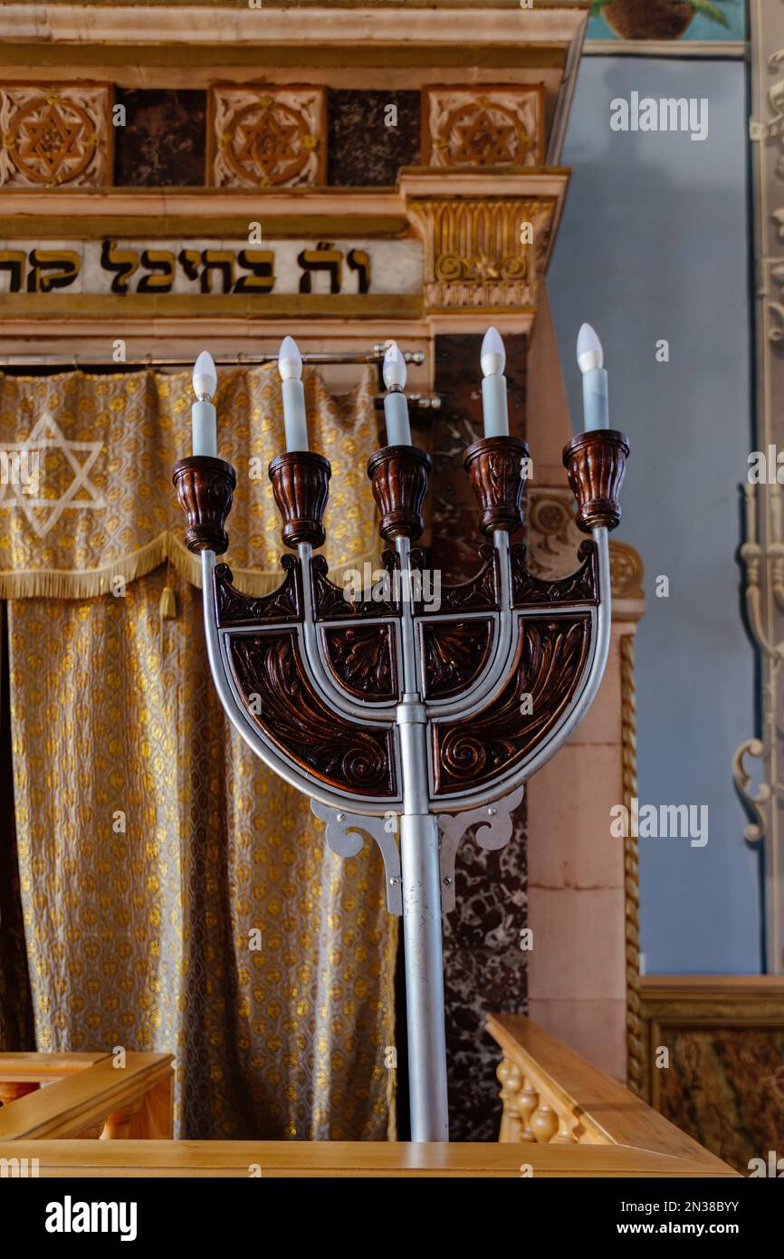 Electric Lamp Hanukkah Menorah inside synagogue Stock Photo - Alamy