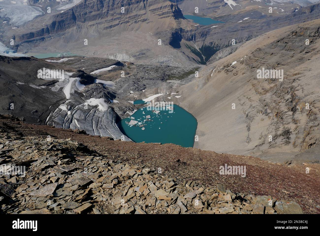 Lake with iceberg view at the summit of Mount Jimmy Simpson Stock Photo ...