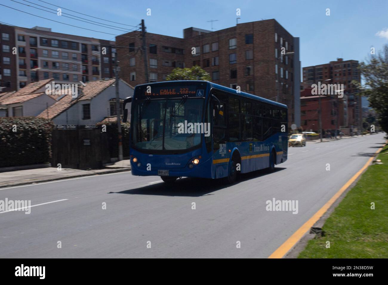 BOGOTA, COLOMBIA - A SITP bus transiting on empty avenue during bogota ...