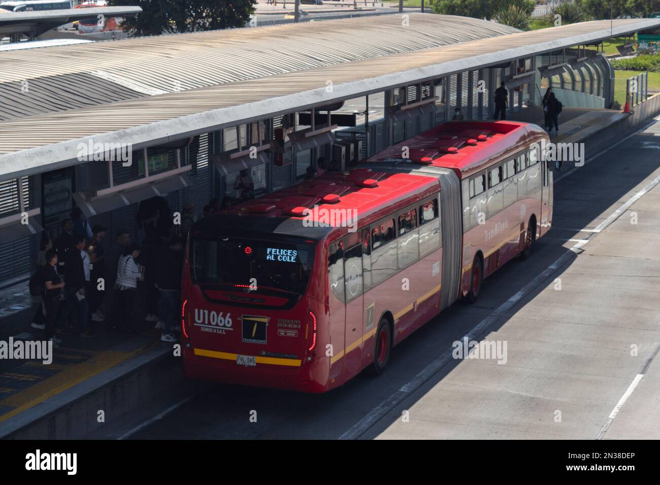 BOGOTA, COLOMBIA - A transmilenio bus pickup passengers during bogota ...