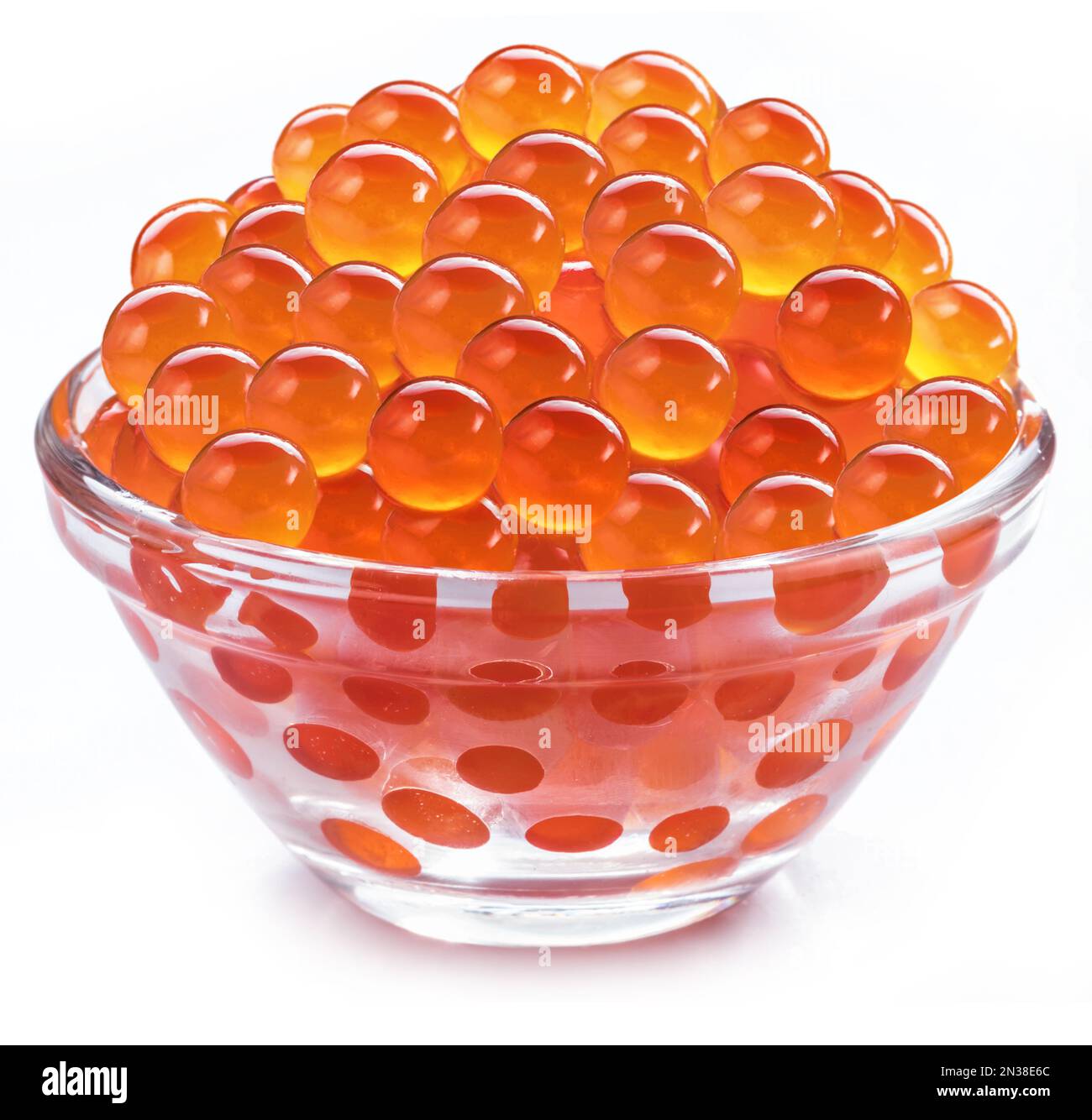 Red caviar or salmon roe in glass bowl isolated on white background ...