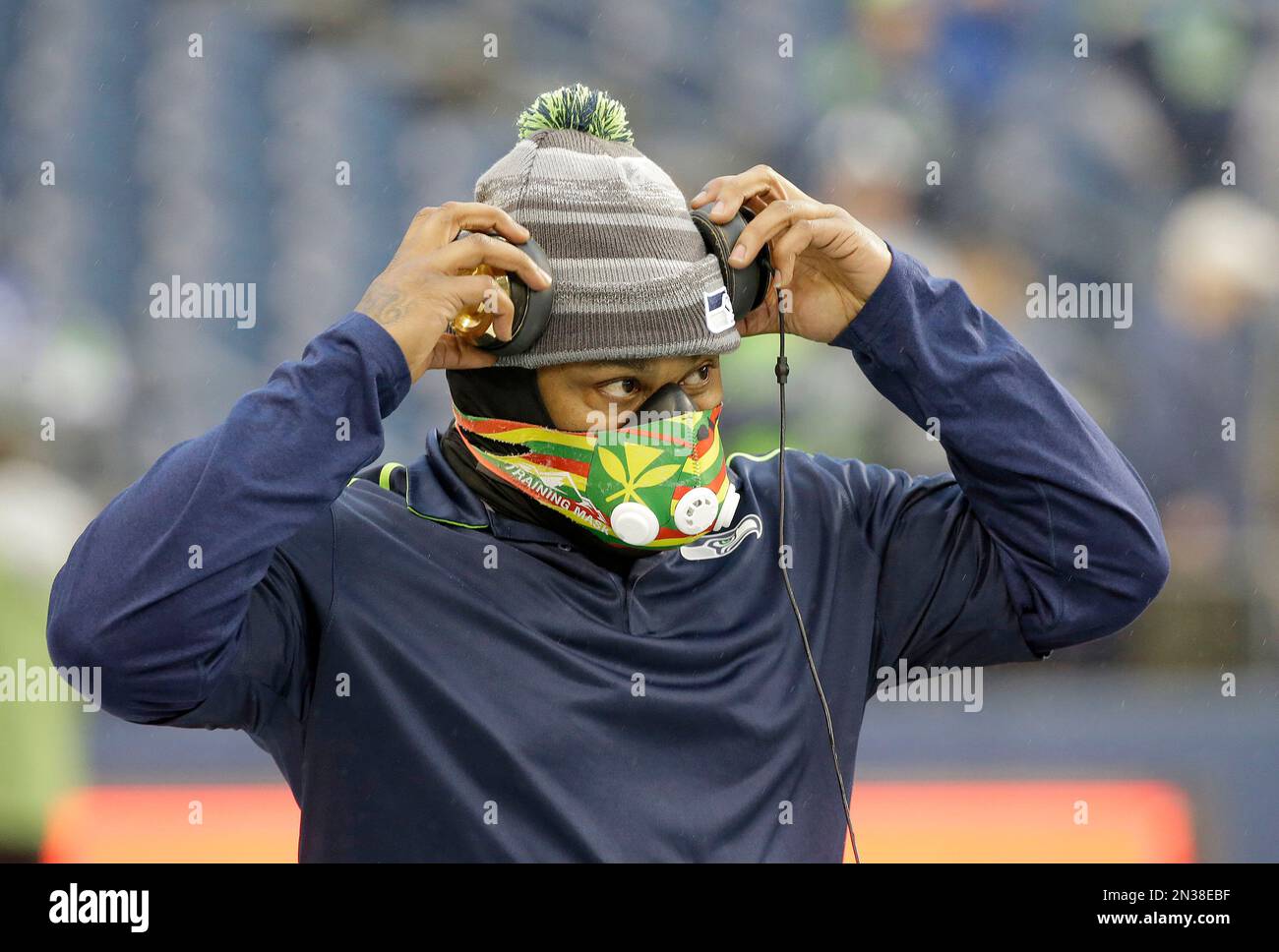 Seattle Seahawks running back Marshawn Lynch walks on the field before ...