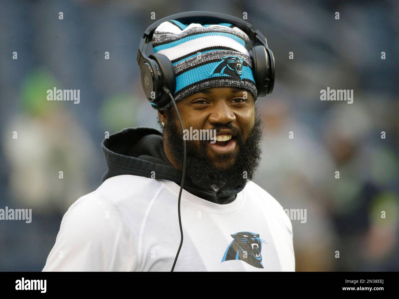 Carolina Panthers cornerback Melvin White smiles before an NFL ...