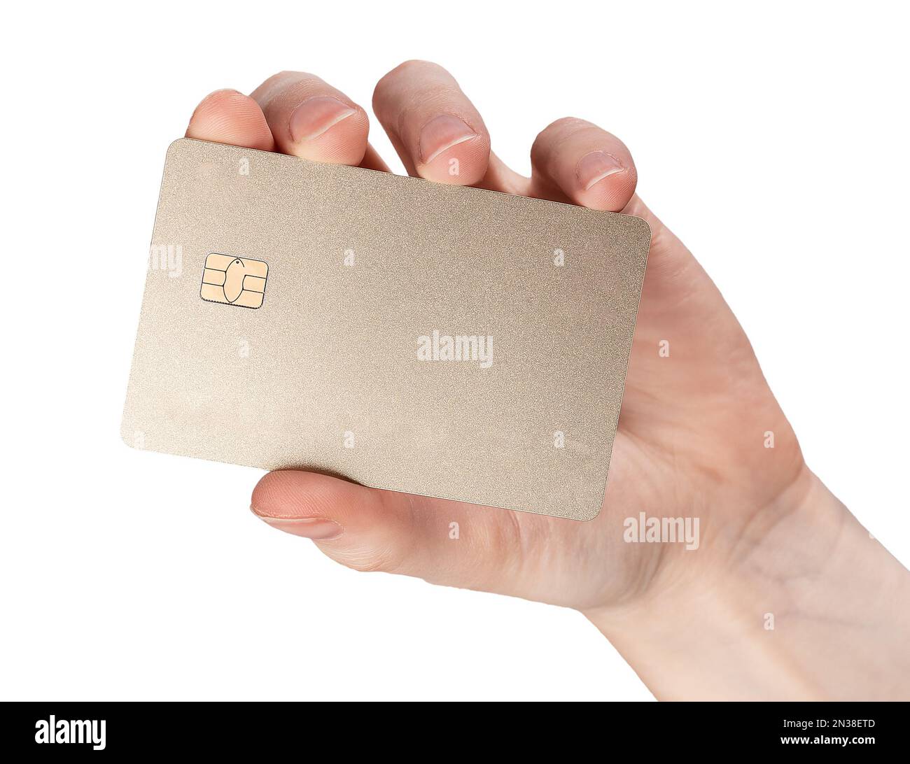 Bank credit card mock up in hand isolated on white background. Blank ...