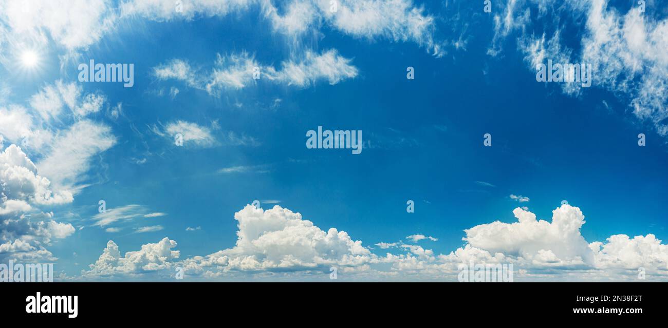 Deep blue sky and different types of white clouds in it. Beautiful ...
