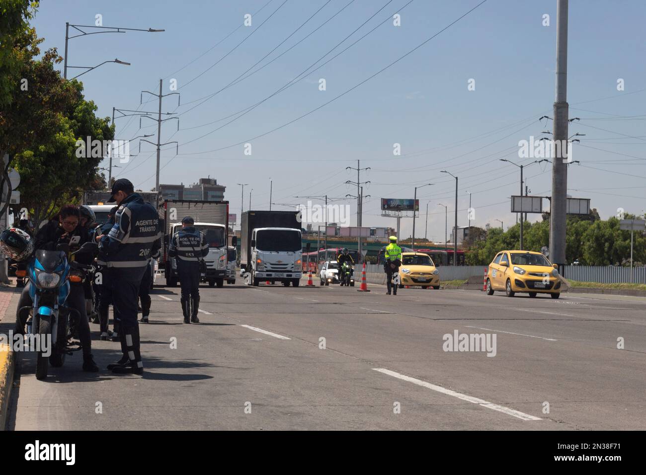 BOGOTA, COLOMBIA - FEBRUARY 02 OF 2023 Police agents and traffic agents ...