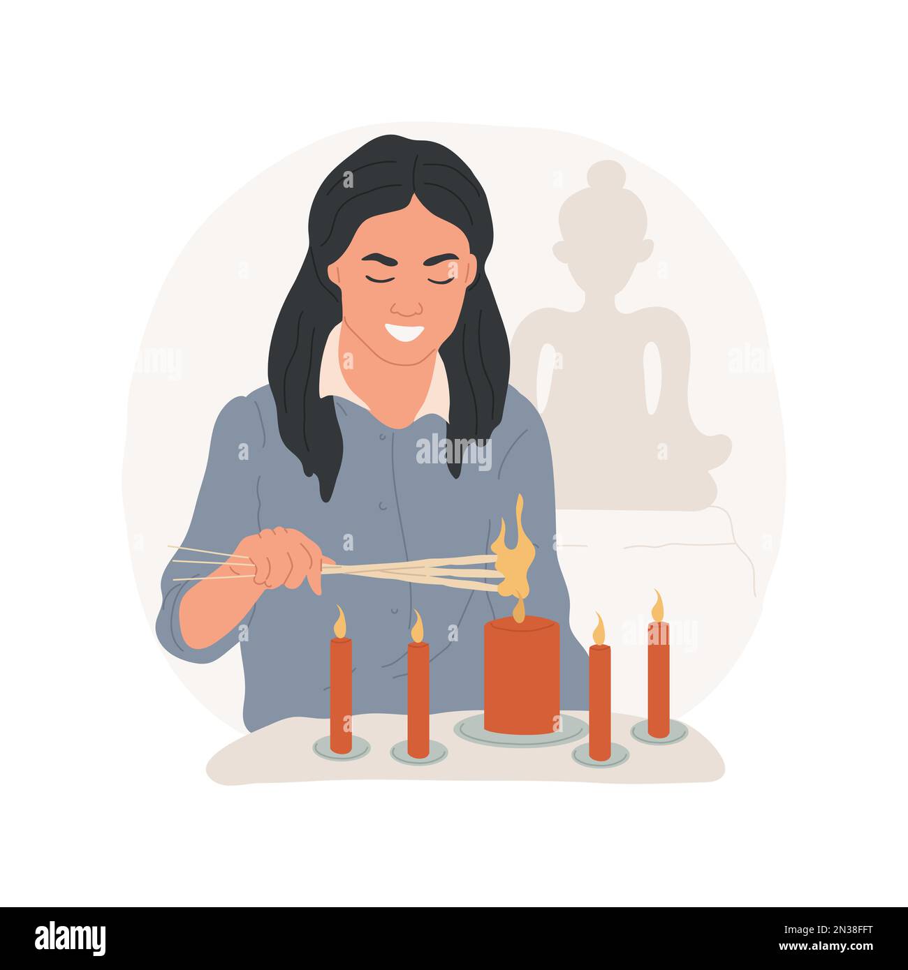 Lighting incense sticks isolated cartoon vector illustration. Buddhist ...