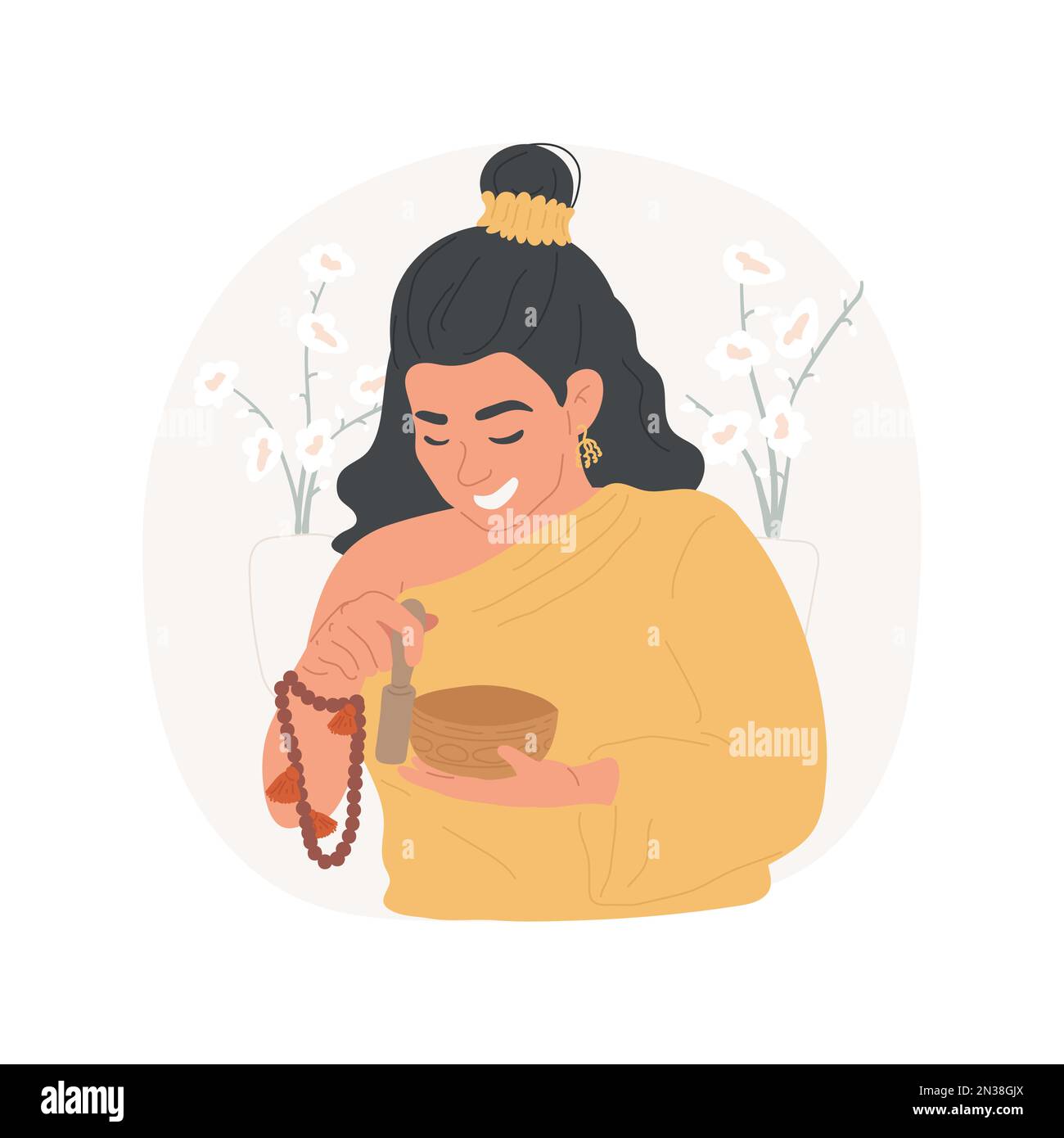 Singing bowls isolated cartoon vector illustration. Woman wearing ...