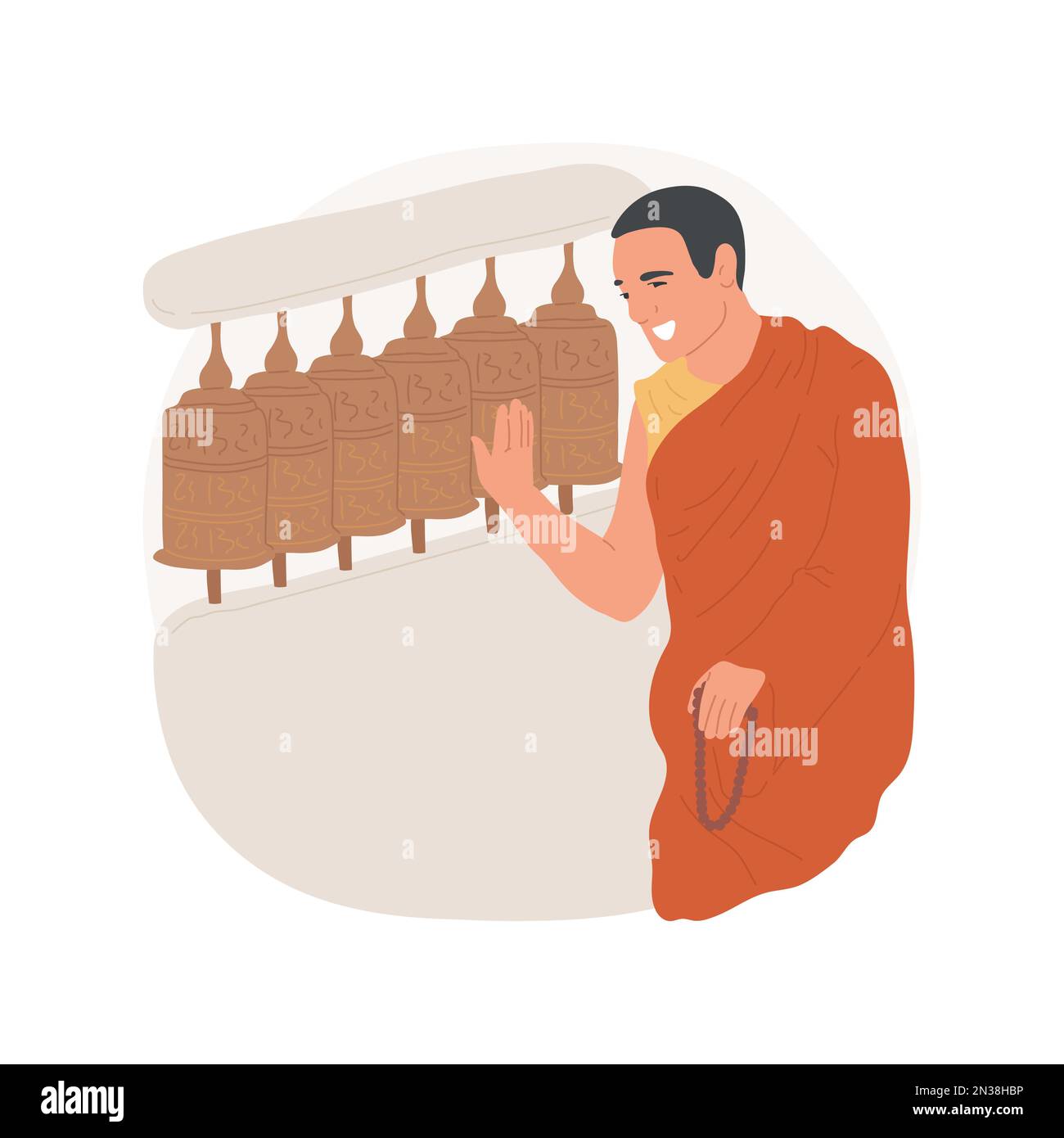 Prayer wheels isolated cartoon vector illustration. Buddhism man ...