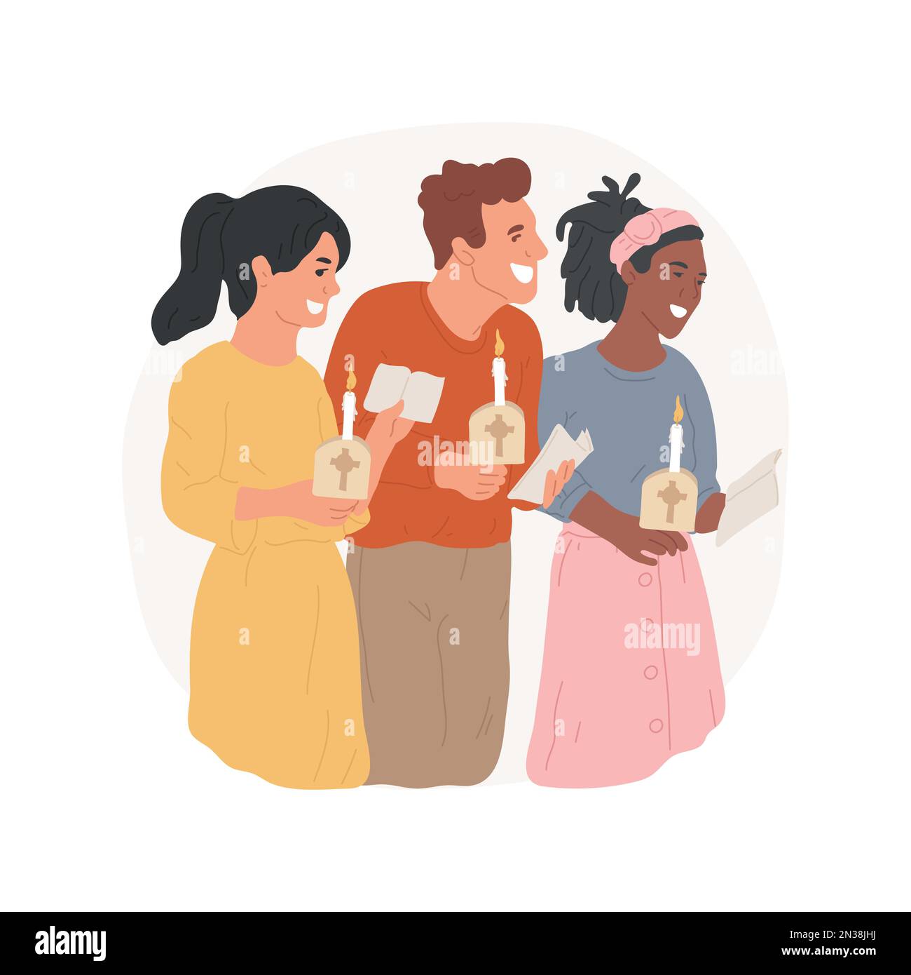 Easter Vigil isolated cartoon vector illustration. People attending ...